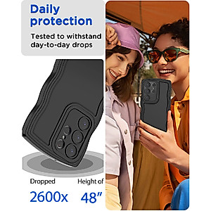 AICase Cute Solid Color Curly Wave Frame Soft Compatible with Samsung Galaxy Phone Case (Black, Galaxy S20 Ultra)