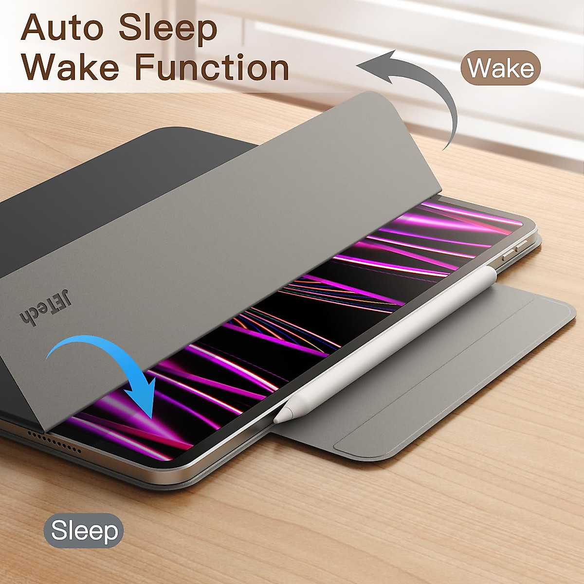 JETech Magnetic Case for iPad Pro 12.9 Inch 2022/2021/2020/2018 (6th/5th/4th/3rd Generation), Pencil 2nd Charging, Magnetic Attachment, Cover Auto Wake/Sleep (Black)