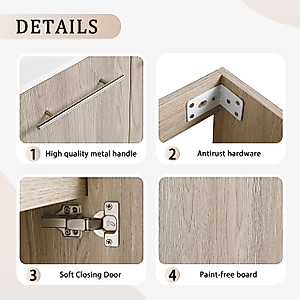 Yoluckea 48" Wall Mounted Bathroom Vanity with Sink, Modern Floating Bathroom Vanity Sink Combo Plywood Hanging Bath Cabinet with White Wash Gel Basin and 3 Soft Close Doors