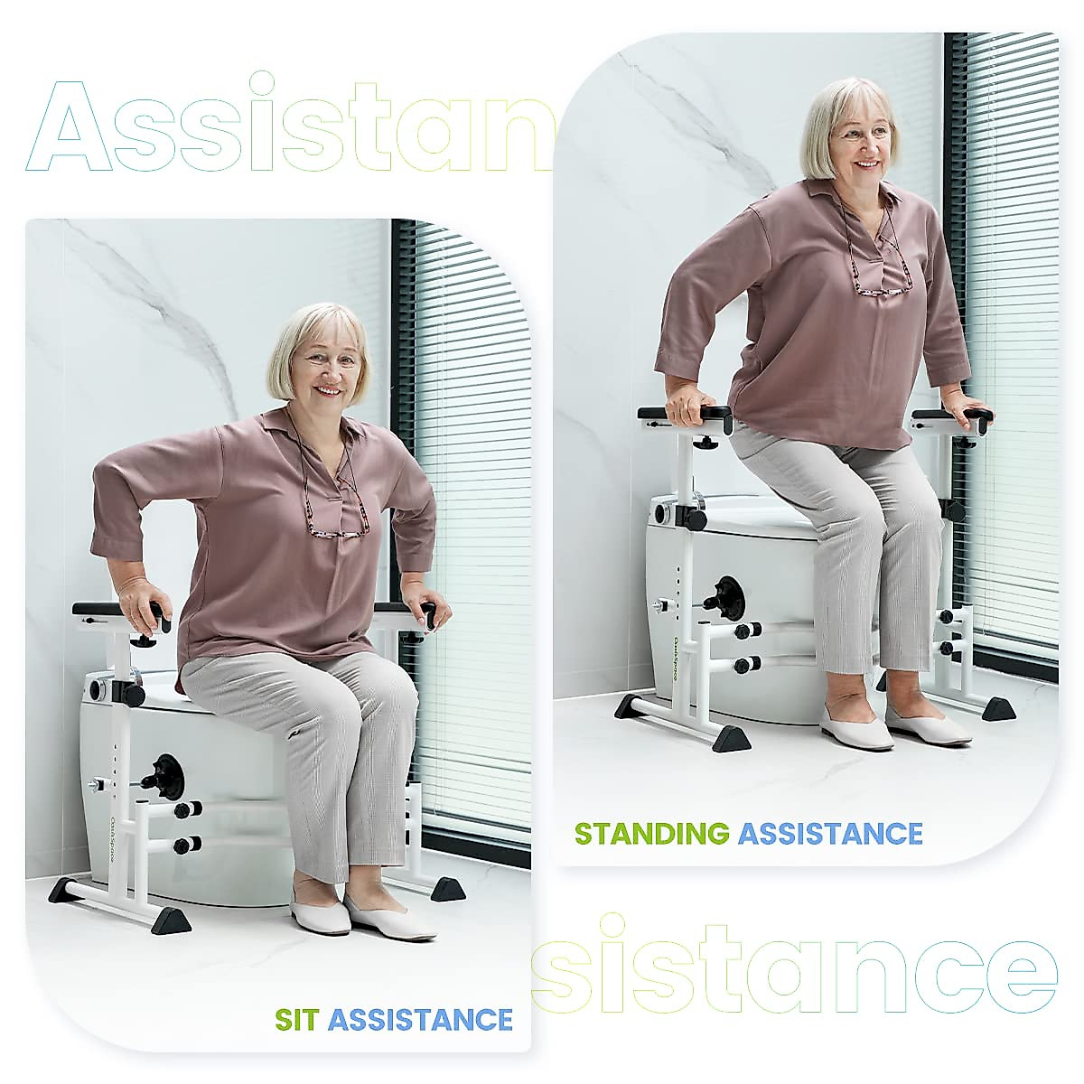 OasisSpace Toilet Safety Rails - Stand Alone Toilet Rail 350lbs, Adjustable Medical Toilet Frame, Heavy Duty Bathroom Toilet Hand Rail for Elderly, Handicap, Disabled and Pregnant