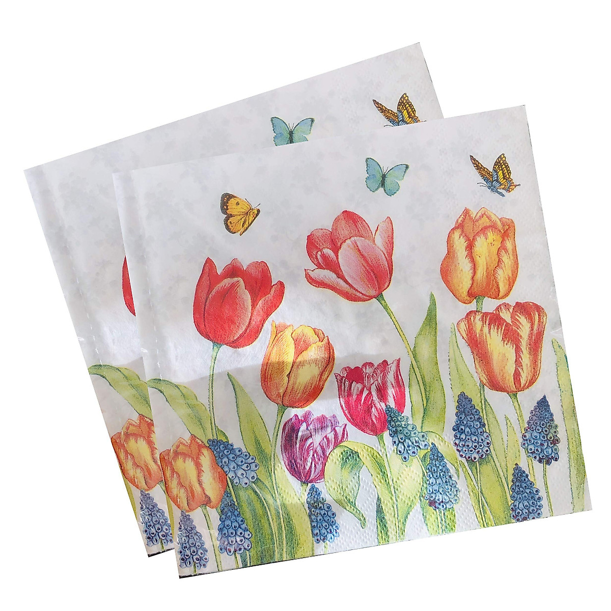 20-ct 6.5 Tulip Mother's Day Decorative Napkins for Decoupage Butterfly Napkins Floral Napkins Paper Floral Paper Napkins Lunch Dinner Pretty Flower Napkins Wedding Birthday Tea Valentine Napkins
