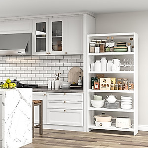 DUTYSEST 5 Tiers Metal White Bookshelf - 69.3" Tall Bookcase, Display Storage Shelves with Bookend, Heavy Duty Steel Bookshelves for Living Room, Office, Bedroom, Library