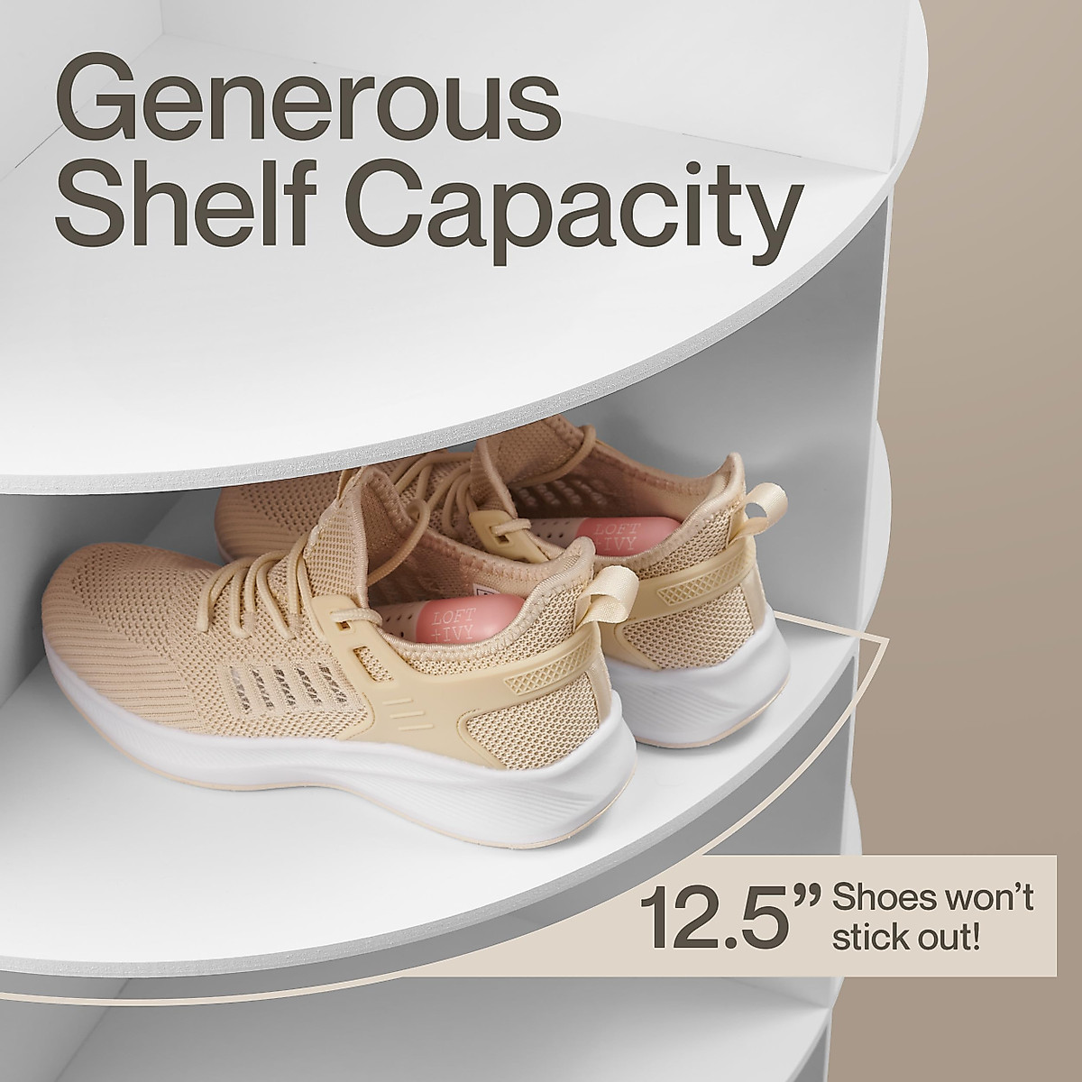 LOFT + IVY Rotating Shoe Rack tower Updated Version -360 Spinning Shoe Rack organizer-Lazy Susan for shoes - Fits 28 pairs of shoes - Spinning and Revolving Round Shoe Rack Carousel - 7 tier shoe rack
