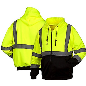 Pyramex Safety RSZH3210XL RSZH32 Series Sweatshirts Hi-Vis Lime Zipper Sweatshirt with Black Bottom- Size Extra Large, Green