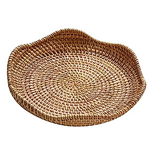 Gralara Rattan Round Serving Tray Display Hand Woven Wicker Tray for Nuts Parties Kitchen Counter Decor Table Decorative, 21cmx3cm