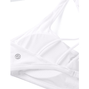 CRZ YOGA Womens Strappy Sports Bra - Criss Cross Back Padded Medium Support Wireless Gym Cami Workout Yoga White Medium