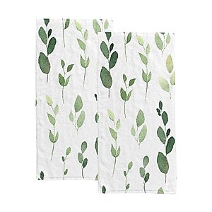 My Daily Green Floral Branches Watercolor Greenery Hand Towel Set of 2, Face Towel Thin Washcloths 30x15 inch, Portable Absorbent Soft Towels for Gym Yoga Spa Bathroom Decor