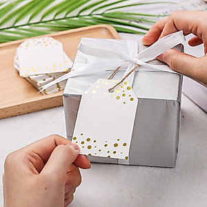 SallyFashion 40PCS Gold Stamped Dots Gift Tags, Shiny Gold Dots Present Tags Hang Tags with String for Wedding Gift Wrapping Birthday Party Favors
