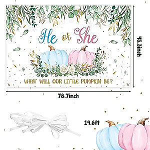 ANGOLIO Fall Pumpkin Blue Pink Gender Reveal Backdrop He or She Autumn Eucalyptus Leaves Fall Baby Shower Gender Reveal Party Photography Background Decoration(Xtralarge)