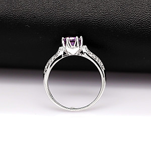 Uloveido Bridal Wedding Jewelry Rings with Purple Crystal White Gold Plated Engagement Anniversary Halo Rings for Women Size 6 Y027