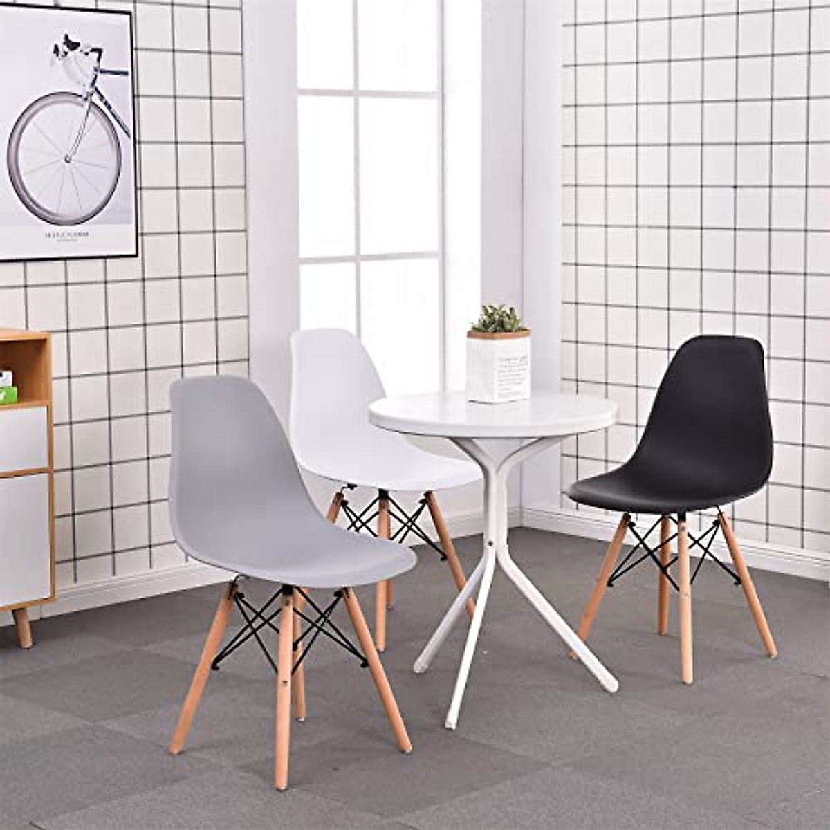 ExAchat Set of 4 Modern Style Chair- Mid Century Modern Shell Chair with Dowel Wood Legs - for Dining Room, Kitchen, Bedroom, Lounge (Grey-3)