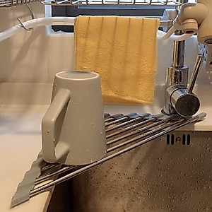 MOGALY Triangle Roll-Up Dish Drying Rack for Sink Corner - Multipurpose Heat Resistant Over-The-Sink Dish Drying Rack - for Many Kitchen Task - Gray