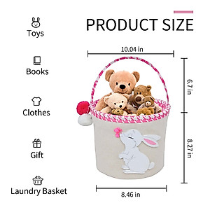 Cute Basket Storage, Empty Canvas Basket Bin with Handles, Collapsible Storage Organizer, Large Foldable Bucket Bags for Boys & Girls, Clothes, Toys, Gift Baskets…