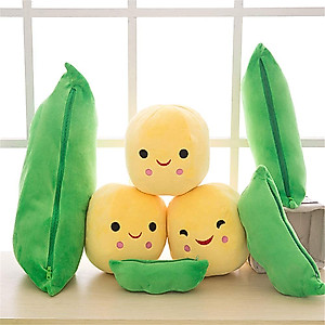 Giant Peas in A Pod Plush Toy Pea Pod Pillow Cute Pea Stuffed Toys Plant Doll Various Sizes (Yellow Beans,9.8''/25cm)