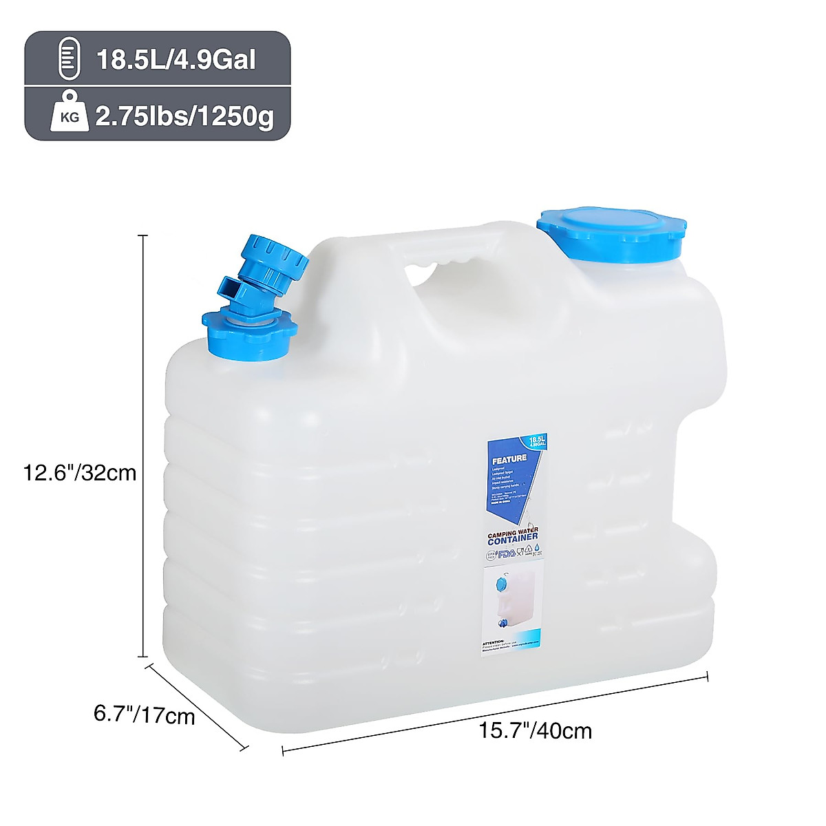 RedSwing 4.9 Gallon/18.5L Portable Water Container with Spigot, Water Storage Carrier for Camping Outdoor Hiking Backpacking, BPA Free