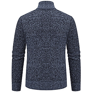 VtuAOL Men's Cardigan Sweater Warm Soft Knit Full Zip Sweater Winter Coat for Men Blue US S