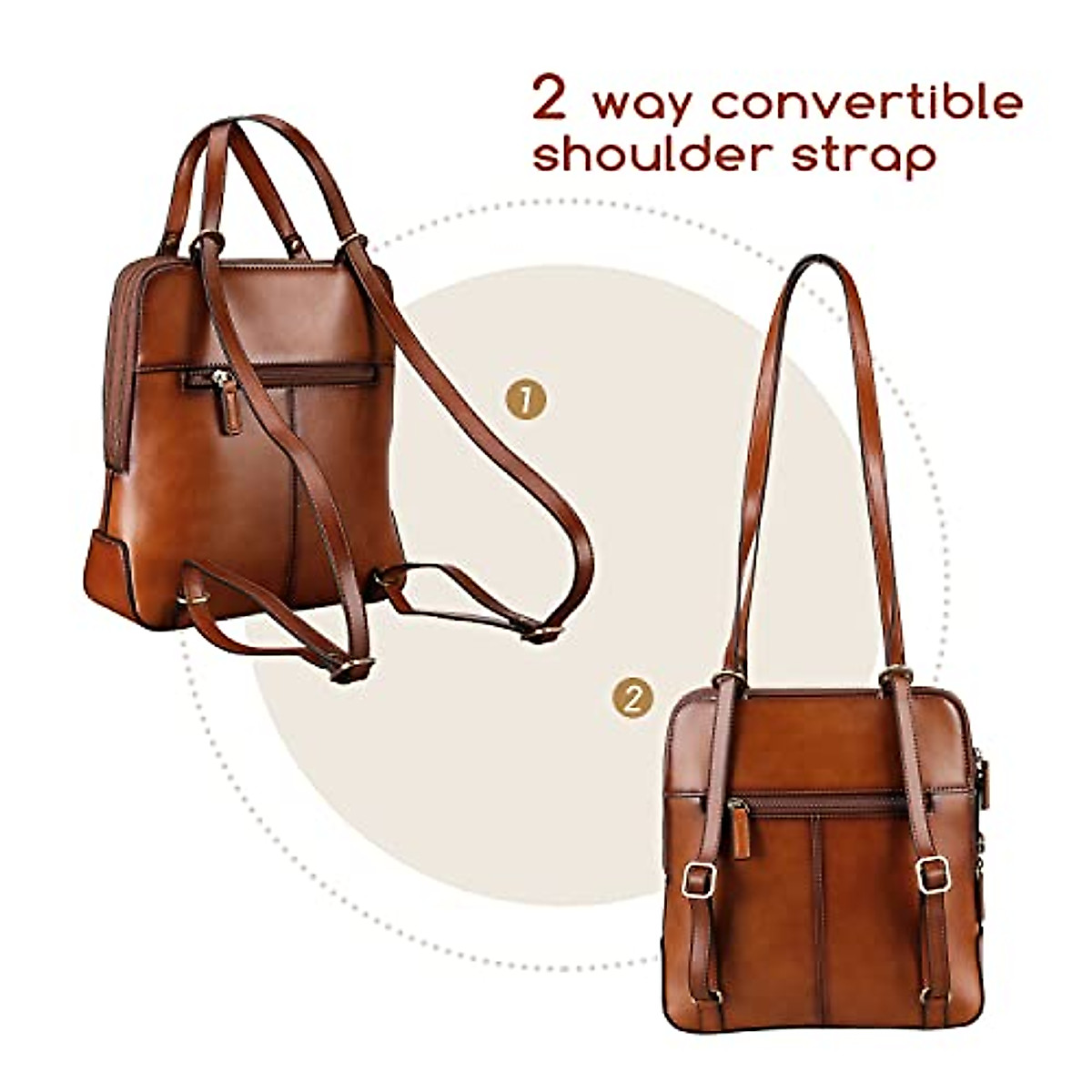 Banuce Fashion Leather Convertible Backpack Purse for Women Small Shoulder Bag School Daypack Brown