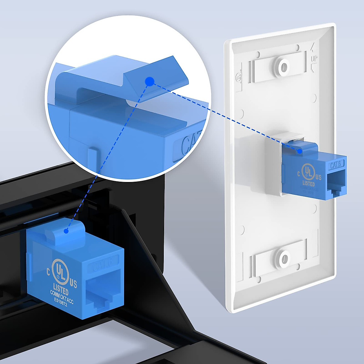 LEENUE UL-Listed RJ45 Keystone Coupler 24-Pack, Cat 6/5E/5 POE Ethernet Keystone Inline Coupler, Blue
