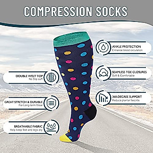 American Trends Plus Size Compression Socks for Women Circulation-Best Support for Sport Running Cycling Athletic 1 Pair Polka-Dot 4XL