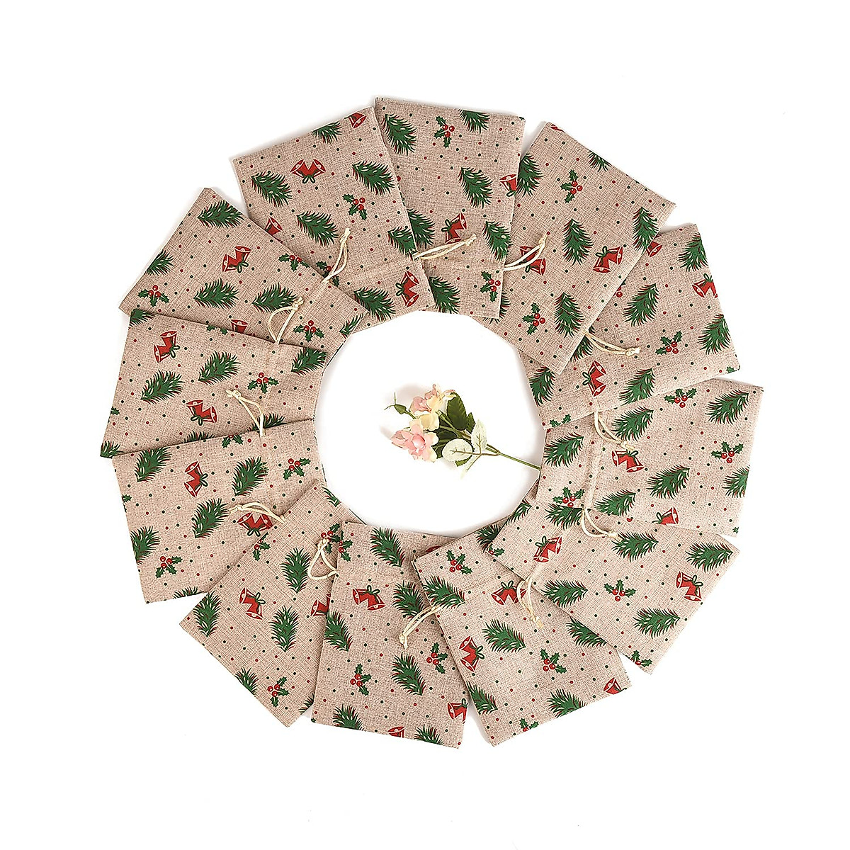 XCFWin 12 Pack Of Christmas Gift Bags With Drawstring Reusable Designs For Christmas Party Supplies Favors (red and black, mixed size)