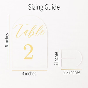 Tanther 30 Sets Acrylic Table Numbers, Gold Printed Caligraphy Lettering, Arch signs & stands, (Numbers 1 - 28, Head Table, and Gift Table Signs- 30 total), 4 x 6 Inch size, For weddings, receptions,