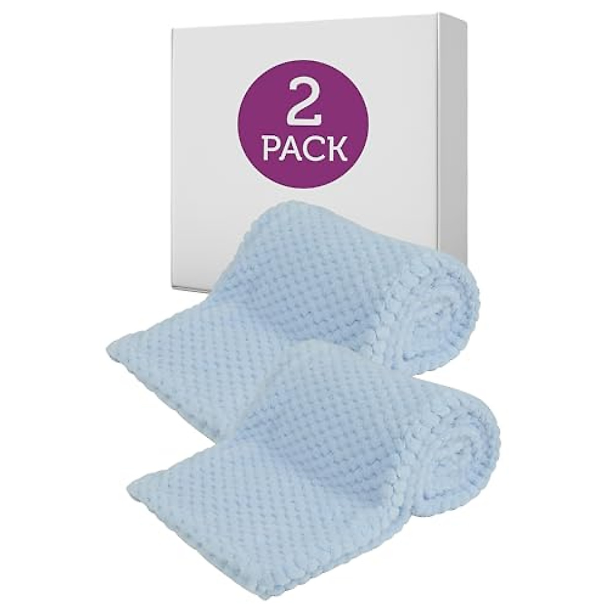 Baby Fuzzy Blanket Fluffy Waffle Flannel Fleece Blanket Super Soft Warm Cozy for Newborn Infant Toddler Kids Boy Newborn Receiving Blanket for Crib, Stroller, Travel, Decorative Boy Blue