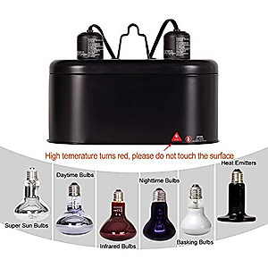 WACOOL UVA UVB Sunlamp Reptile Heat Lamp 100W Reptile Fixture Deep Dome Dual Lamp Fixture