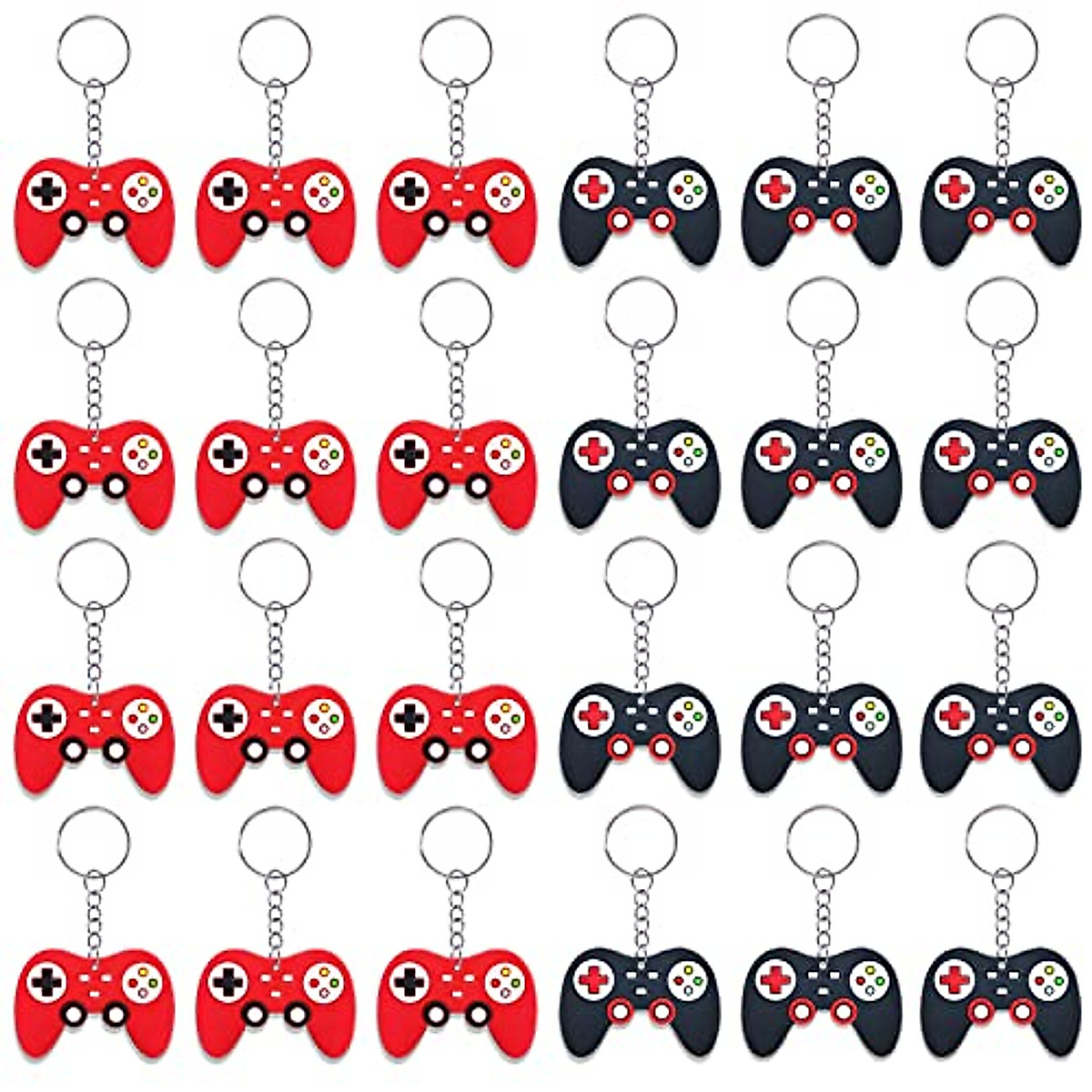CiciBear 24 Pack Video Game Controller Keychains Party Favors for Video Themed Party, Baby Shower, Kids Adults Birthday, School Carnival Rewards, Christmas Stocking Stuffer, Red, Black