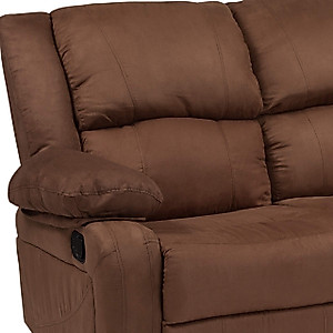 EMMA + OLIVER Brown LeatherSoft Loveseat with Two Built-in Recliners