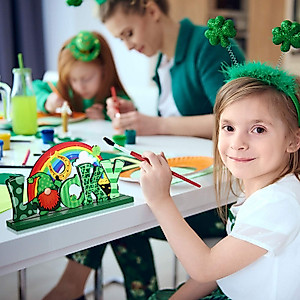 3 Pieces St. Patrick's Day Table Decoration Shamrock Sign Table Centerpiece Leprechaun Decoration Wooden Irish Themed Decors for St. Patrick's Day Holiday Dinner Coffee Tier Tray, 7.87 x 4.72 inch