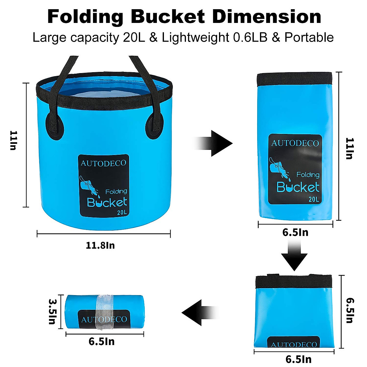AUTODECO 2 Pack Collapsible Bucket 5 Gallon Container Folding Water Bucket Portable Wash Basin for Outdoor Travelling Camping Fishing Gardening Car Washing Blue and Green 20L