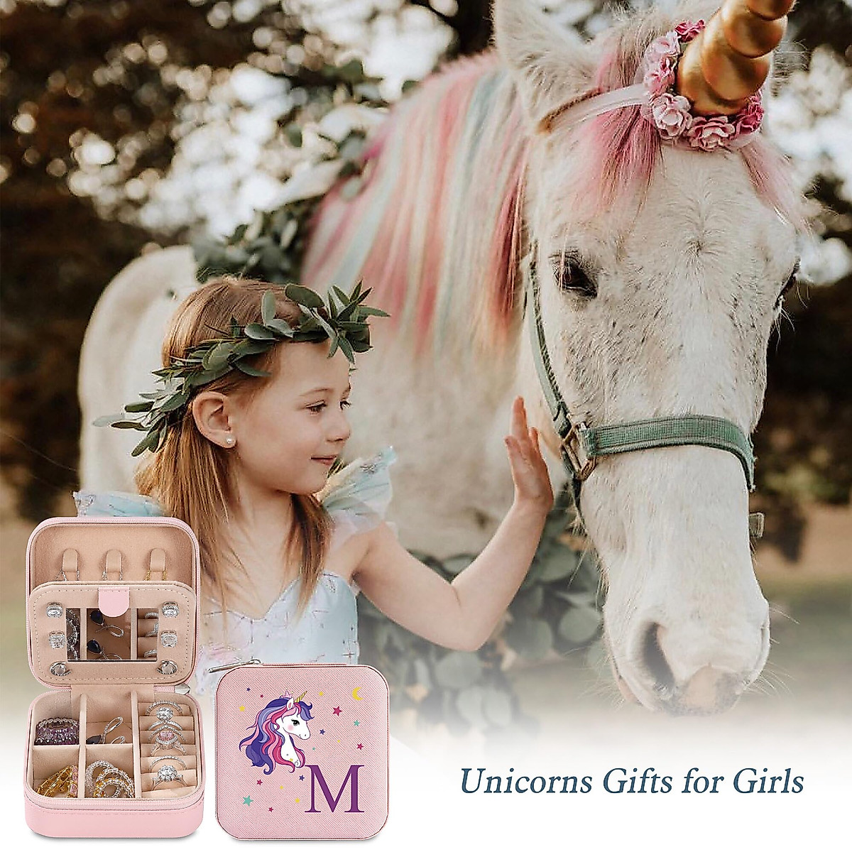 Parima Unicorn Gifts for Women - Unicorn Gift for 4-16 Year Old Girl |Christmas Birthday for Daughter Granddaughter Niece | Teenage Gift Idea | Cute Travel Jewelry Case Box - Letter A, Pink