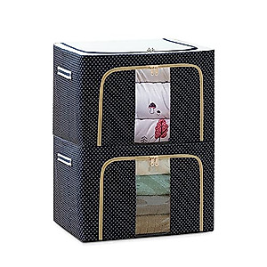 Clothes Storage Bins Boxes, 72L Large Oxford Cloth Steel Frame Organizers Bag with Clear Window, Sturdy Zipper, Reinforced Handle for Bedding, Blankets, Bedding, Pillow, Seasonal Clothing, Comforter