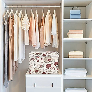 Kigai Vintage Red Flowers Storage Bins with Lids and Handles 17x13x12 In Foldable Fabric Storage Basket Toys Clothes Organizer for Shelves Closet Home Bedroom Office