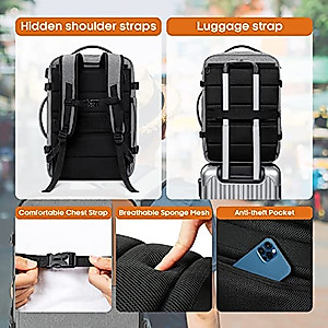 POWAITER Travel Backpack for Women Men, Carry On Backpack Flight Approved Fits 17 Inch Laptop with 4 Packing Cubes for Travel & Business Trip-Gray
