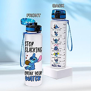 GEPOSTORE Blue Allien 32 Oz Water Track Bottle, Stop Slacking Drink Your Bottle With Time Marker, Bottles, Motivational Insulated Gift For Cute Lovers