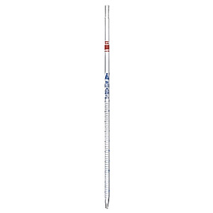EISCO Serological Pipette, 5ml - Class A, Tolerance ±0.030ml - Blue Graduations - Color Code, Red - Calibrated for Delivery to Jet - Borosilicate Glass