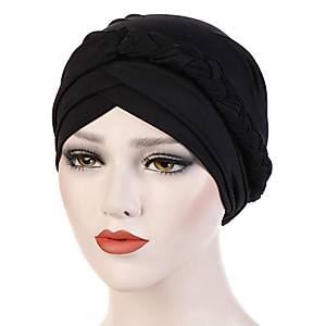 Awlsyj Chemo Cancer Head Hat Cap Ethnic Bohemia Pre-Tied Twisted Braid Hair Cover Wrap Turban Headwear (A Black)