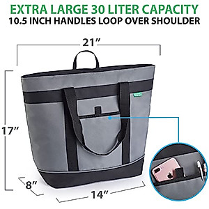 Jumbo Insulated Cooler Bag (Gray) with HD Thermal Insulation - Premium, Collapsible Soft Cooler Makes a Perfect Insulated Grocery Bag, Food Delivery Bag, Travel Insulated Bag, or Beach Cooler Bags