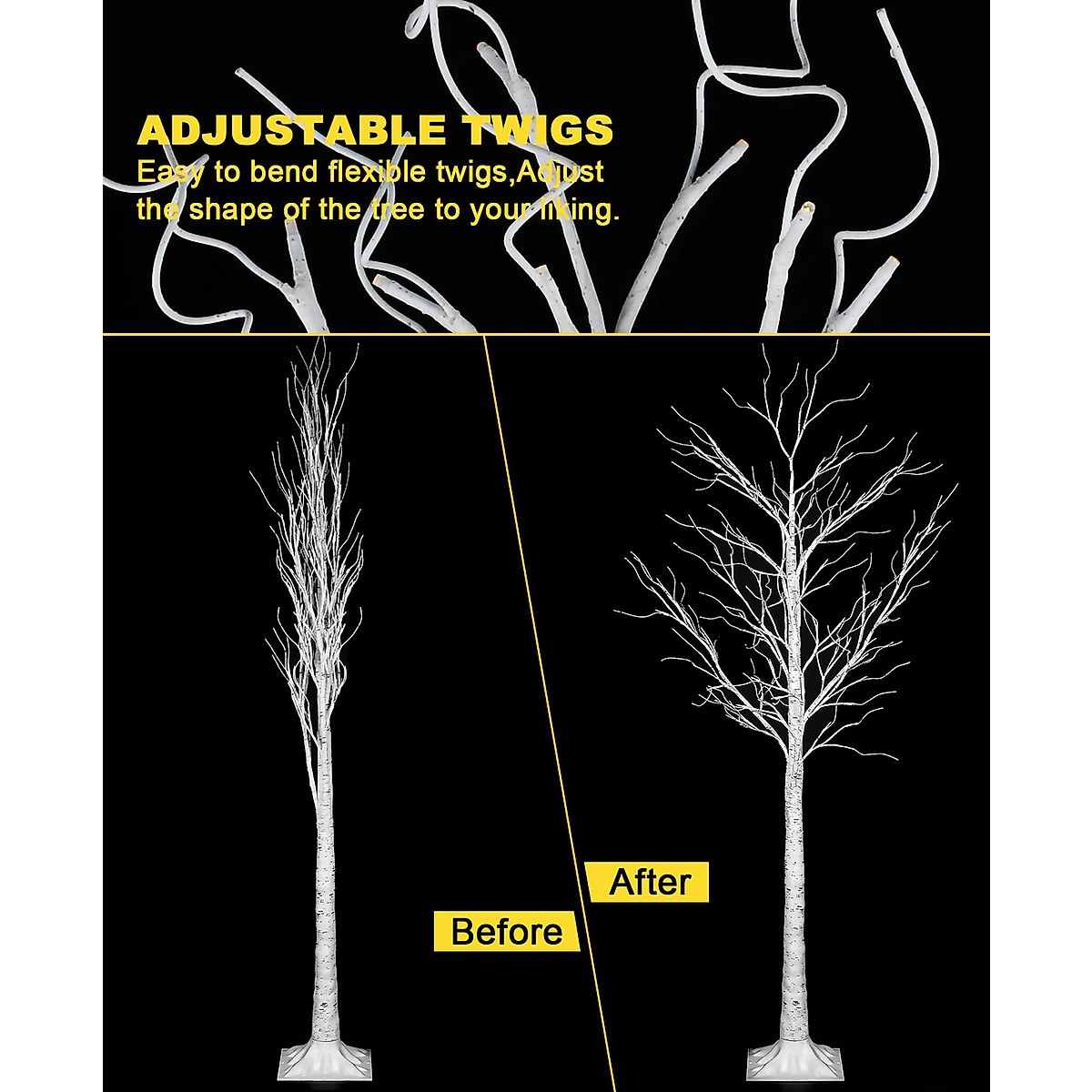 CUJGT Lighted Tree, 6 Ft 128 Led Birch Tree with Fairy Lights for Decoration Inside Outside, Birch Tree with Led Lights for Christmas Halloween Holiday Wedding Home Room Decor