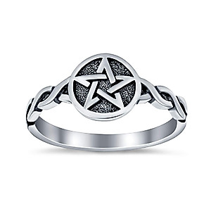 Blue Apple Co. Sterling Silver Size-6 Celtic Infinity Twisted Braided Shank Oxidized Pentagram Star Ring Band Round 925 Sterling Silver