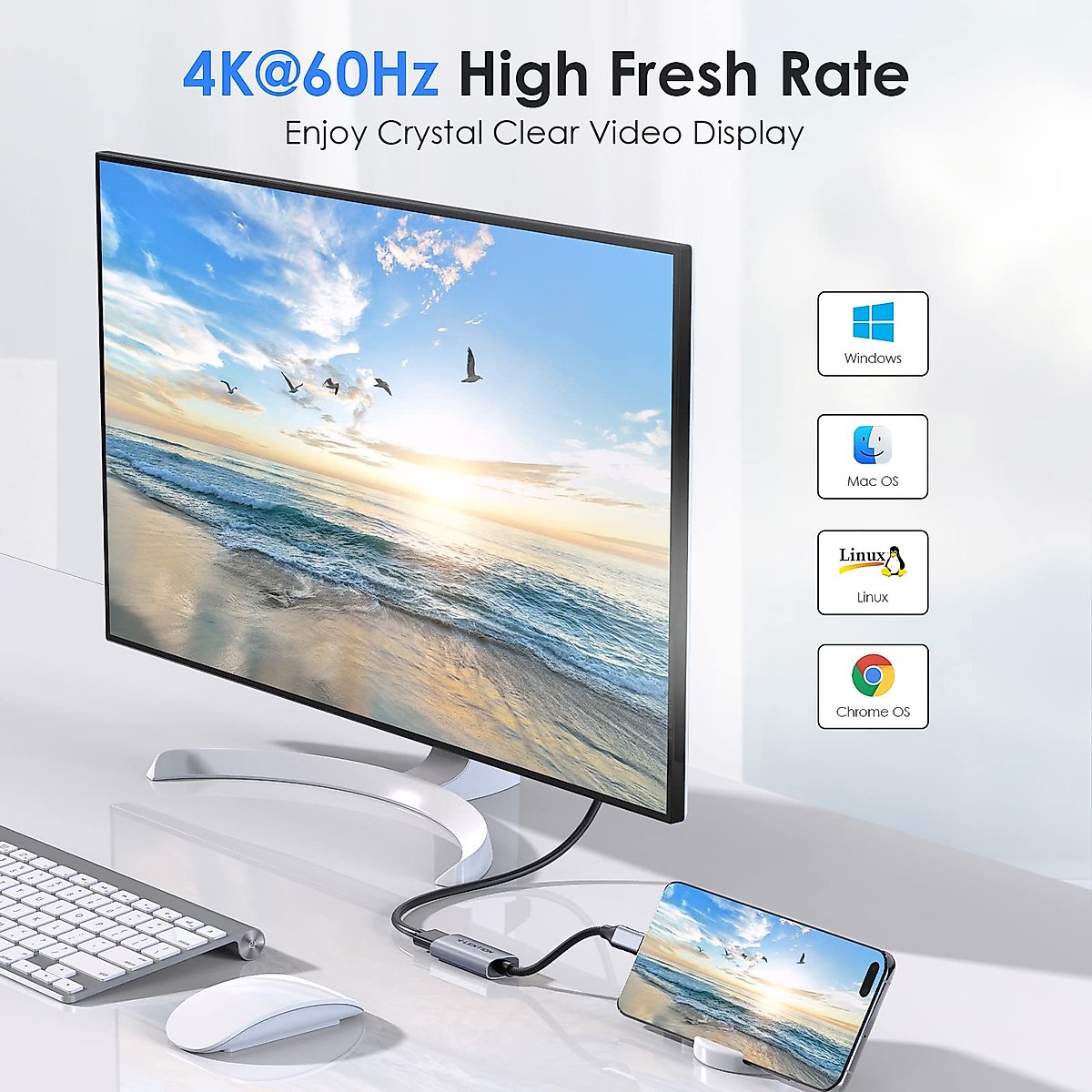 LENTION USB C to HDMI Adapter 4K@60Hz,Thunderbolt 3/4 to HDMI Adapter,HDMI to USB-C Adapter,USB-C Compatible 2023-2016 MacBook Pro,New iPad/Surface/Mac Air,Galaxy,Pixelbook,XPS etc(CU607,Space Gray)