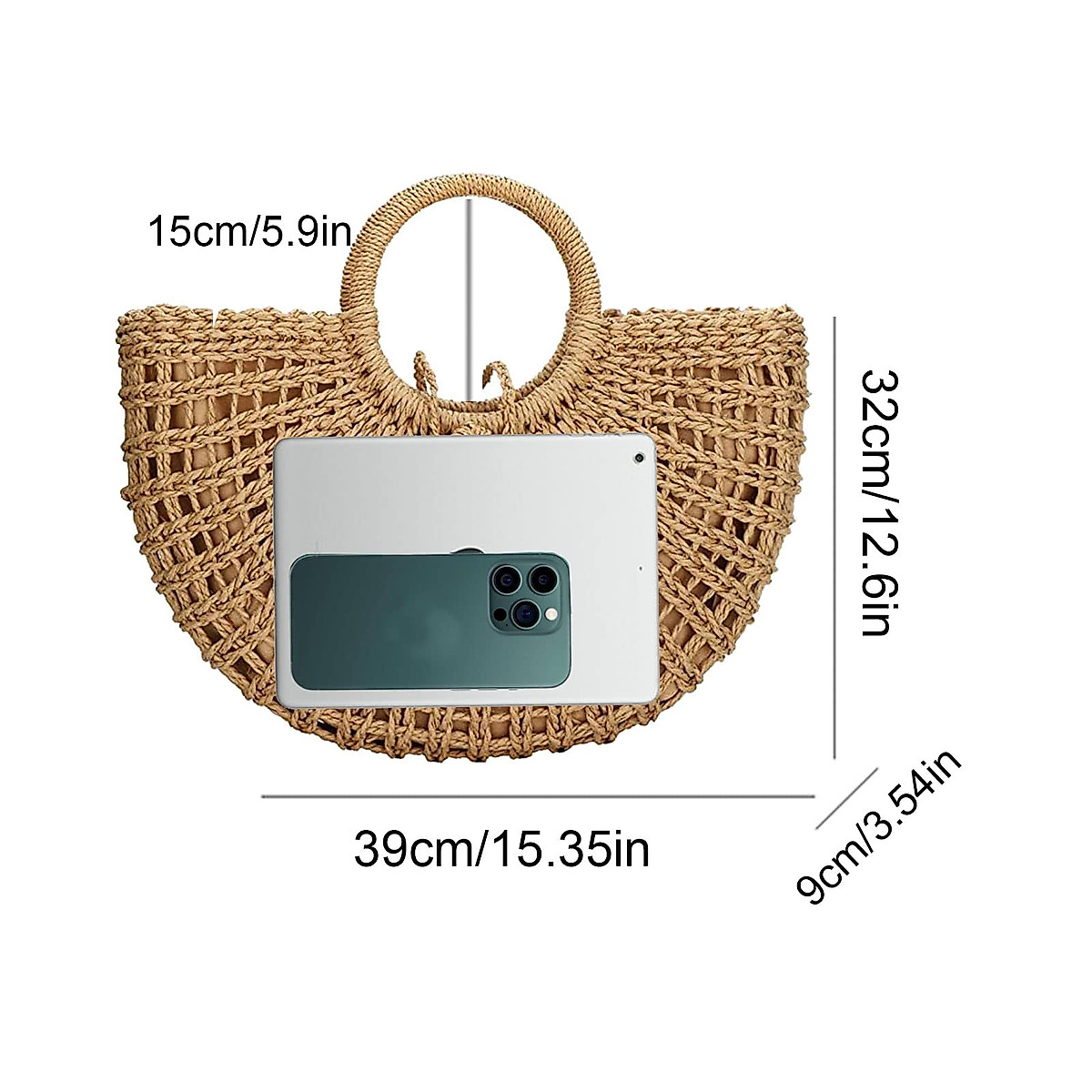 Round Straw Bag Rattan Crossbody Bag Handwoven Natural Summer Beach Shoulder Bag for Women (Khaki)