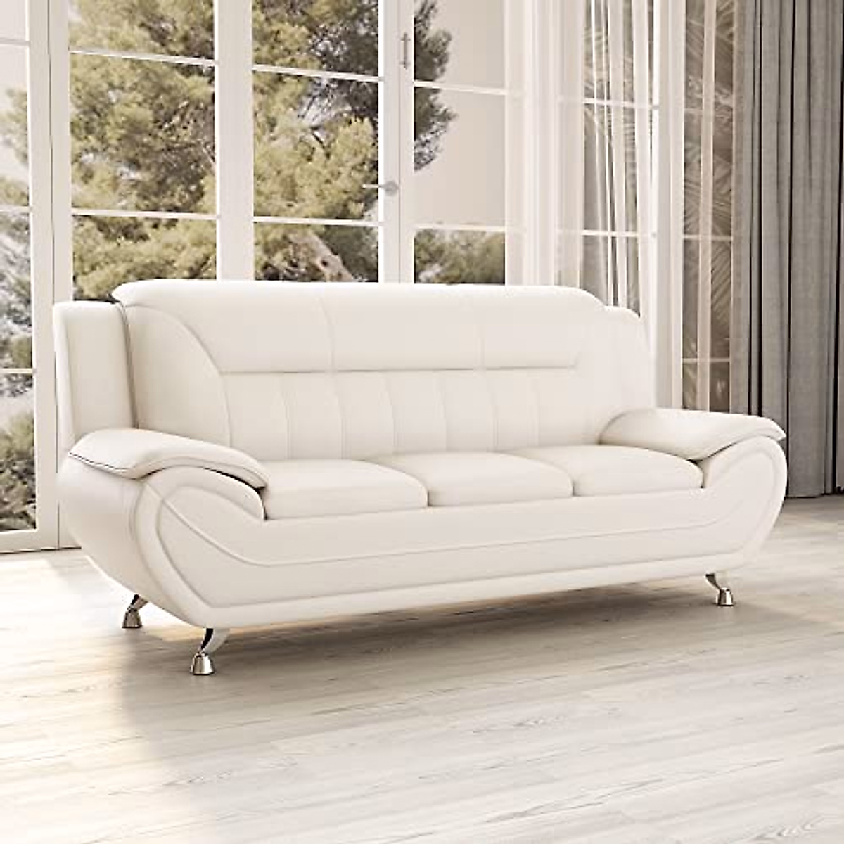 US Pride Furniture Michael Collection Modern Style Faux Leather Couch-Versatile 3 Seater Accent Piece for Living Room, Bedroom or Office-Comfortable Design and Elegant Look, 79" Sofa, Snowy White