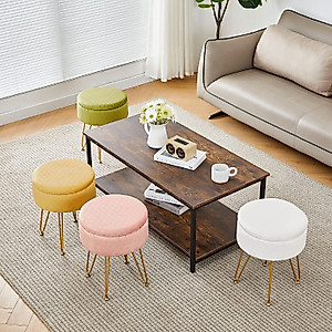 Cpintltr Velvet Storage Ottoman Round Footrest Stool Multifunctional Upholstered Ottoman Modern Accent Vanity Stools Tray Top Coffee Table Suitable for Living Room Bedroom Entryway Cream