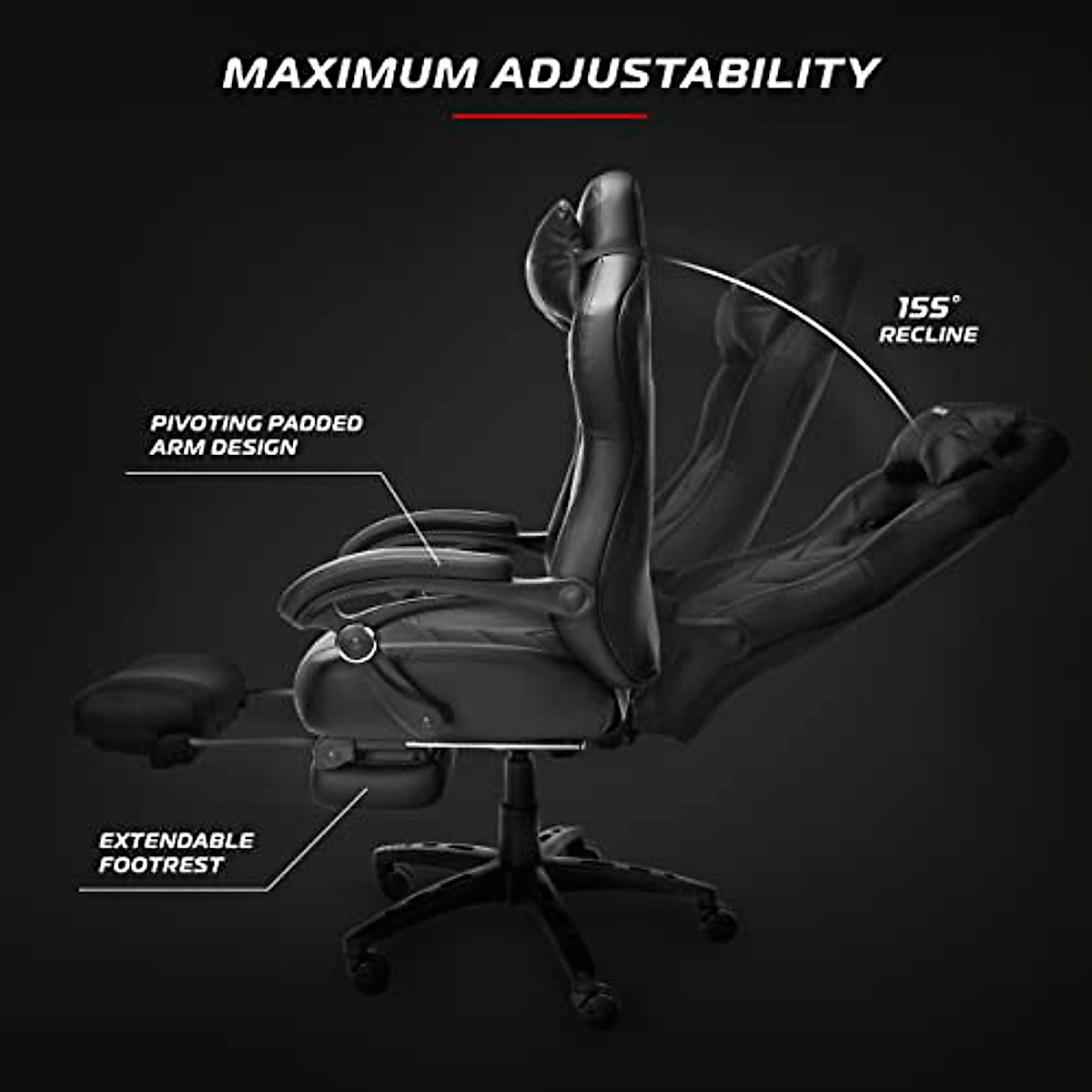 RESPAWN 110 Pro Gaming Chair - Gaming Chair with Footrest, Reclining Gaming Chair, Video Gaming Computer Desk Chair, Adjustable Desk Chair, Gaming Chairs For Adults With Headrest Pillow - Black