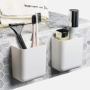 MOSUNKA Self Adhesive Wall Mounted Storage Box Bathroom Makeup Wall Organizer White Pen Holder Remote Cellphone Holders for Bedroom Home Decor Kicthen Room 2Pcs