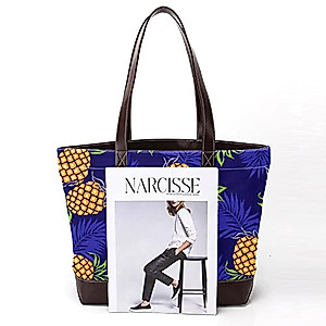 TBOUOBT Handbags for Women Fashion Tote Bags Shoulder Bag Satchel Bags, Purple Tropical Leaf Pineapple