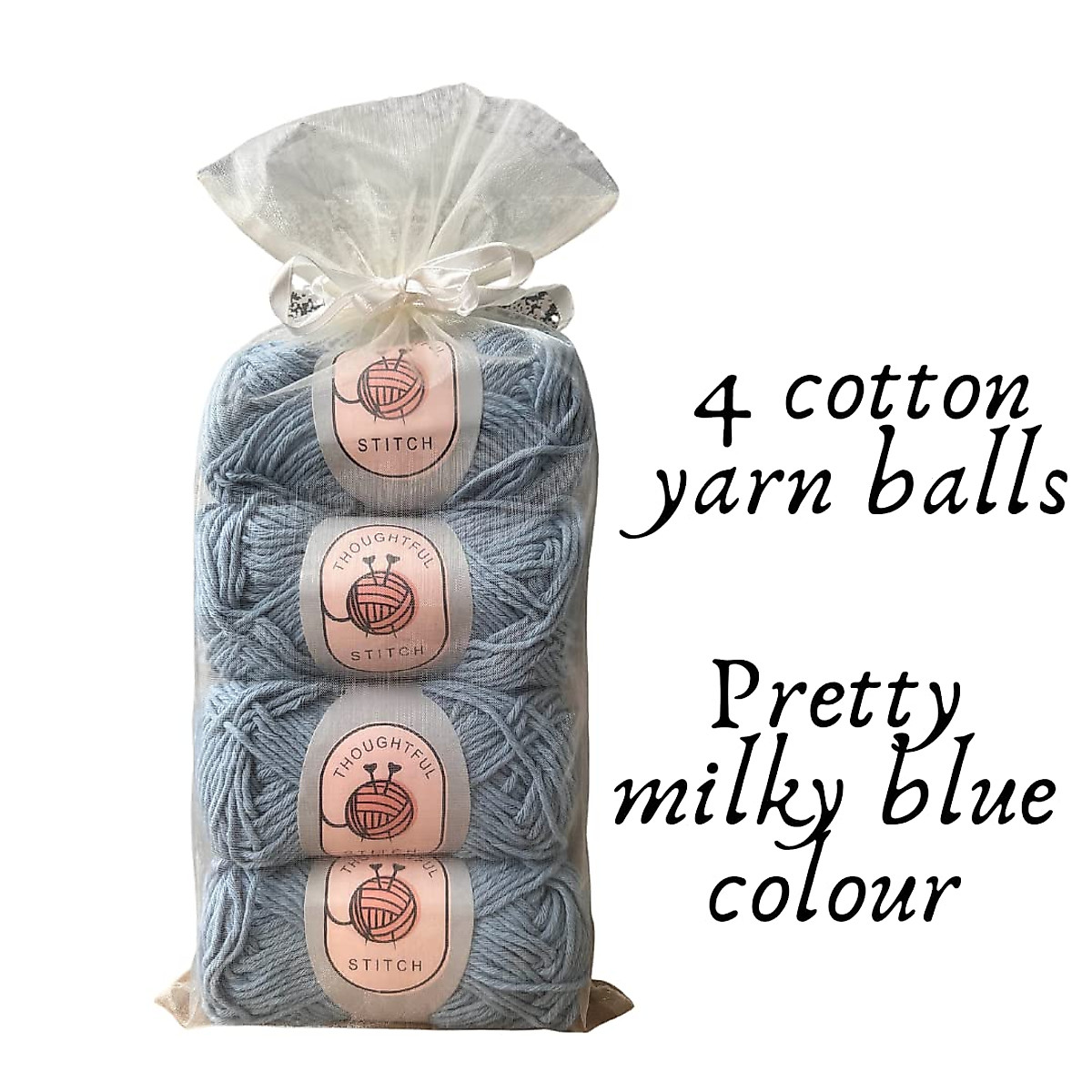 Cotton Yarn for Crocheting (Pack of 4) - 75g Soft & Durable Amigurumi Yarn, Knitting Yarn for Crocheting Sweaters, Dishcloth & DIY Projects, Perfect for Beginners and Experts, Machine Washable (Blue)