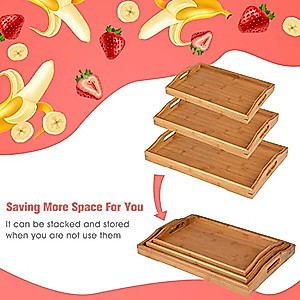 3 Pack Serving Tray,Large Bamboo Serving Tray with Handles Wood Serving Tray Set for Coffee,Food,Breakfast,Dinner